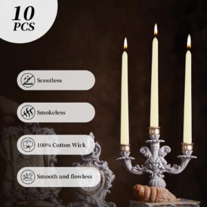 KONNI 0.87×10 Inch Ivory Taper Candles, Unscented and Smokeless Tall Candlesticks, 10 Pack Tapered Candles with Cotton Wicks, Long Burning, Ideal for Weddings, Dinner Parties, and Home Décor