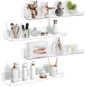 maekaute 15 inch acrylic shelves, floating wall shelves set of 4, shelves for wall decor, with invisible display shelf organizer for bathroom, living room,bedroom and kitchen