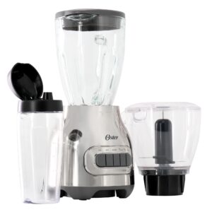 oster 3-in-1 kitchen system 700 watt blender with blend-n-go cup in chrome