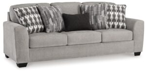 signature design by ashley avenal park casual sofa with 5 toss pillows, light gray