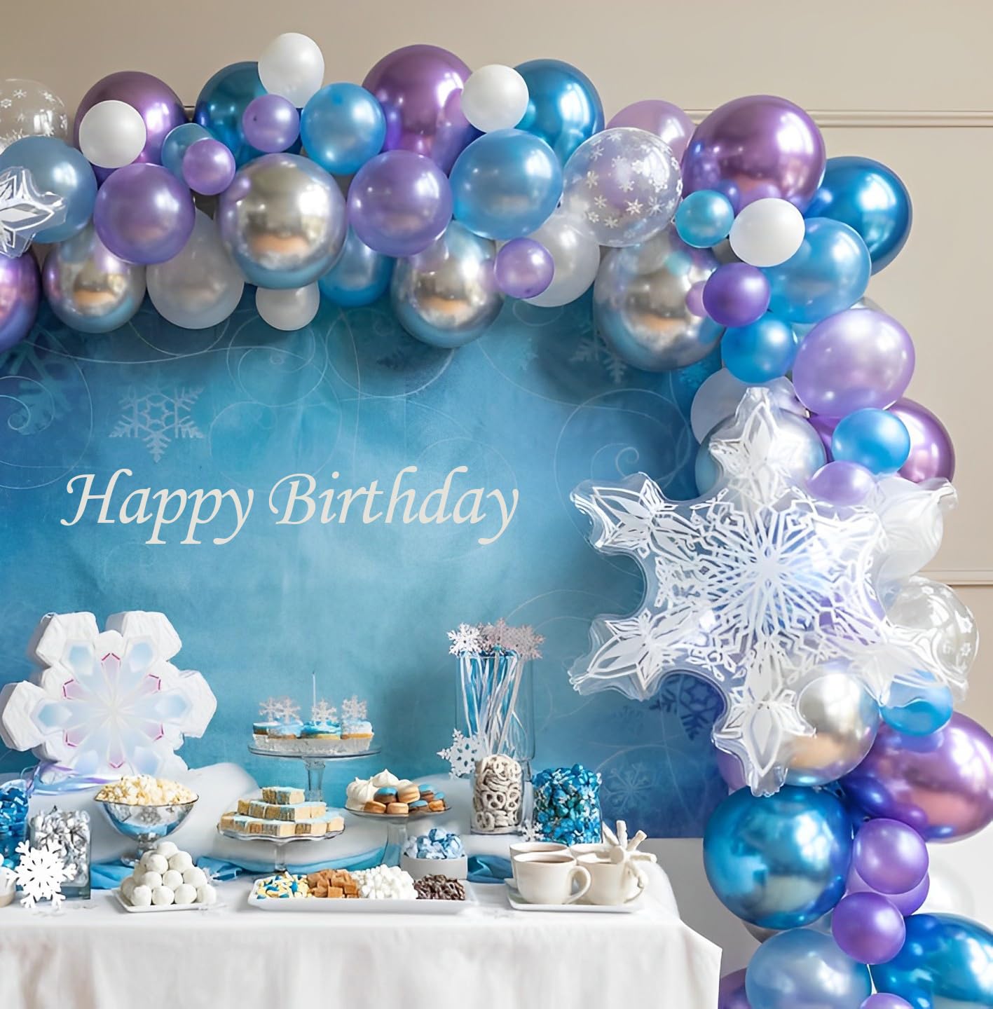 Purple and Blue Party Balloons Kit, 50pcs Blue Silver Purple Balloons 12 Inch Snow Balloons for Girls Theme Party Supplies Ice Snow Theme Birthday Baby Shower Winter Party Decorations