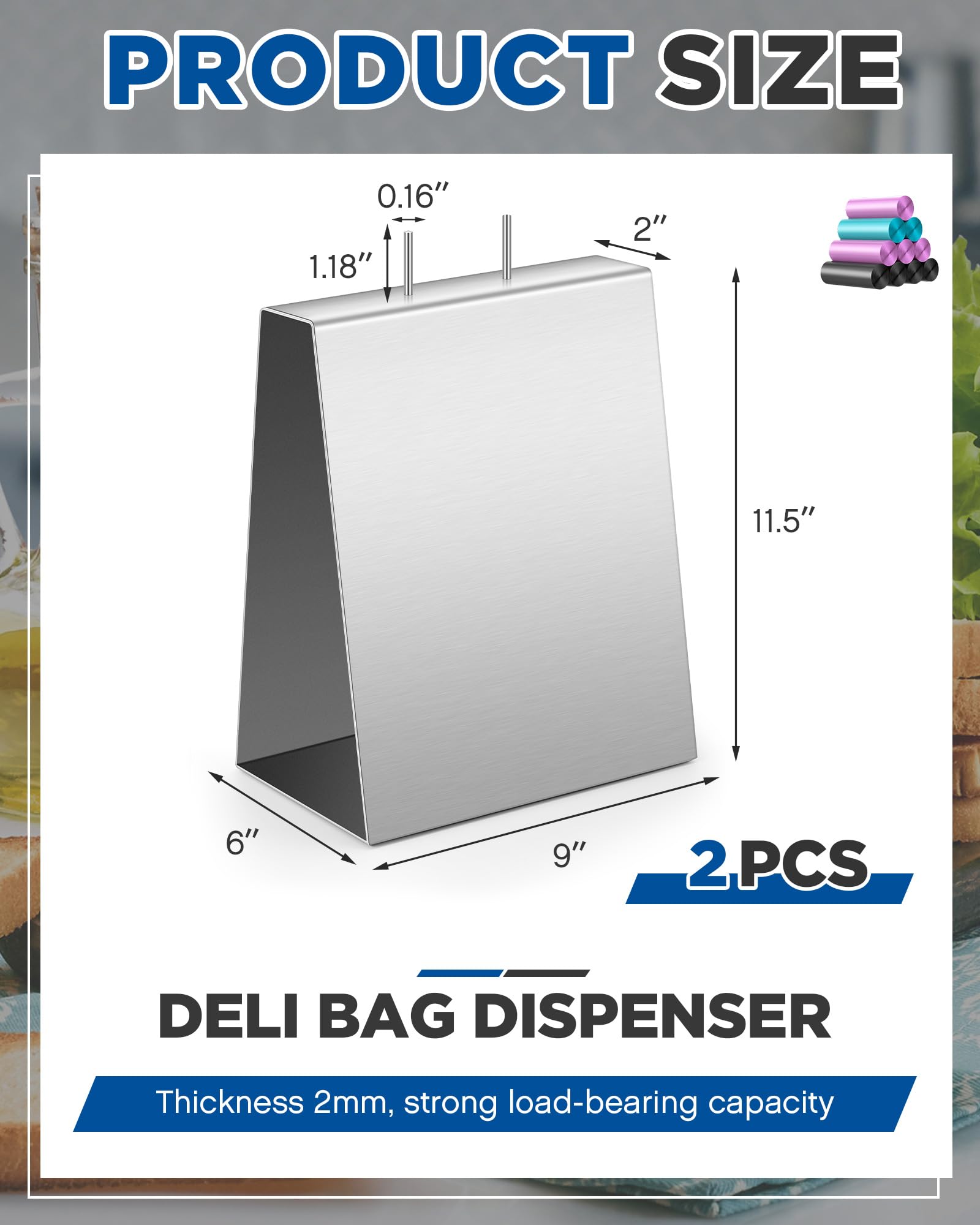 Blulu 2 Pcs Stainless Steel Deli Bag Dispenser Heavy Duty Sandwich Bag Holder Grocery Bag Stand for Retail Store Home Restaurant Kitchen , 11.5''H x 9''L x 6''D