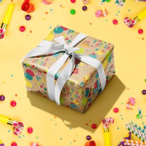 RUSPEPA Kraft Wrapping Paper Roll - Mini Roll - Colorful Happy Birthday Pattern Great for Birthday, Party, Baby Shower - 17 Inches X 32.8 Feet