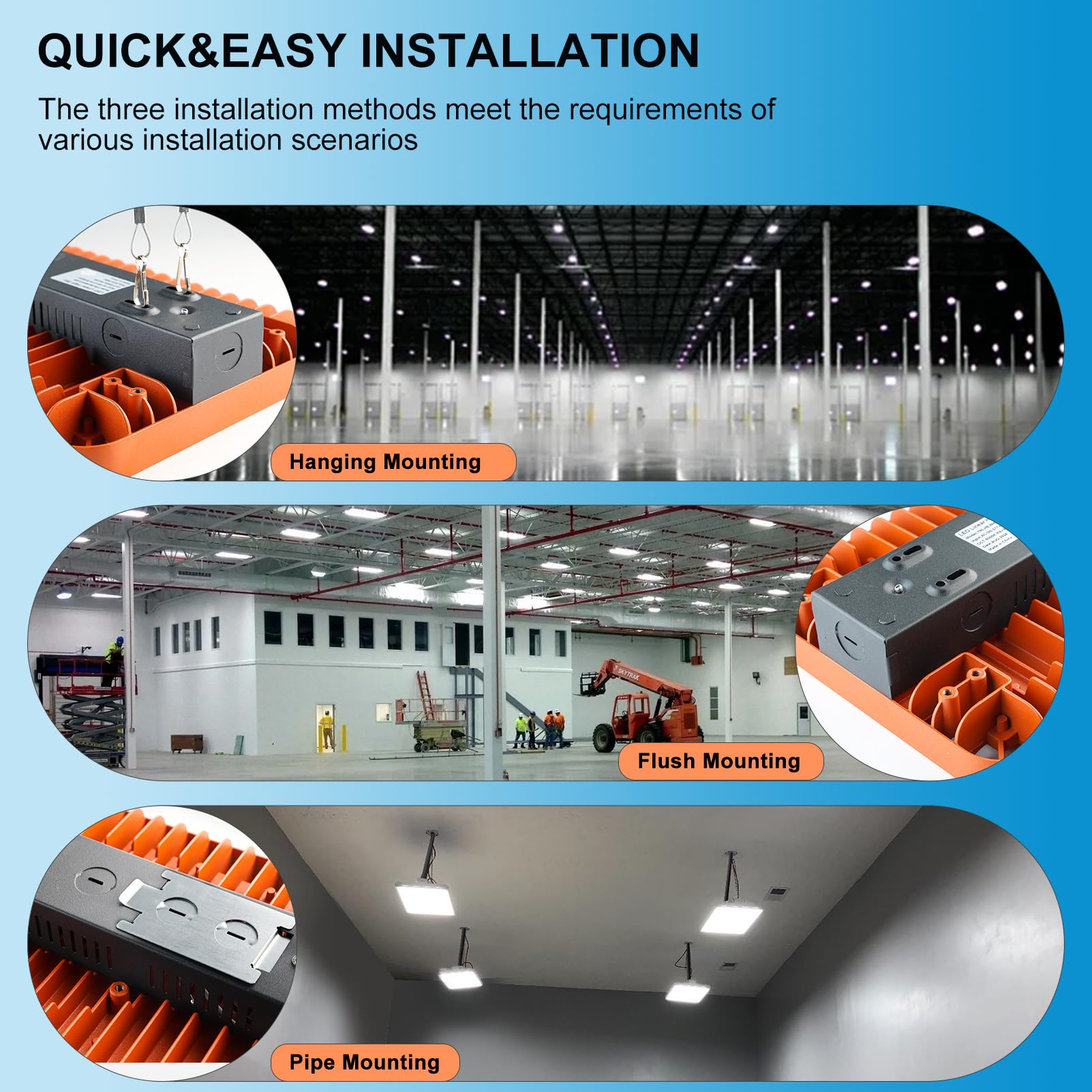 Lightdot 2FT LED High Bay Shop Lights,100-277v Linkable,200W 2FT LED Light Fixtures for Garage Workshop Supermarket, 30000LM [Eqv. 1000W MH] 5000K,Flush,Pipe and Hanging Mouting Available-2Pack,Orange