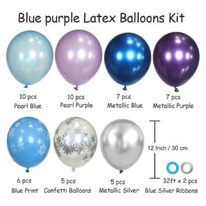 Purple and Blue Party Balloons Kit, 50pcs Blue Silver Purple Balloons 12 Inch Snow Balloons for Girls Theme Party Supplies Ice Snow Theme Birthday Baby Shower Winter Party Decorations