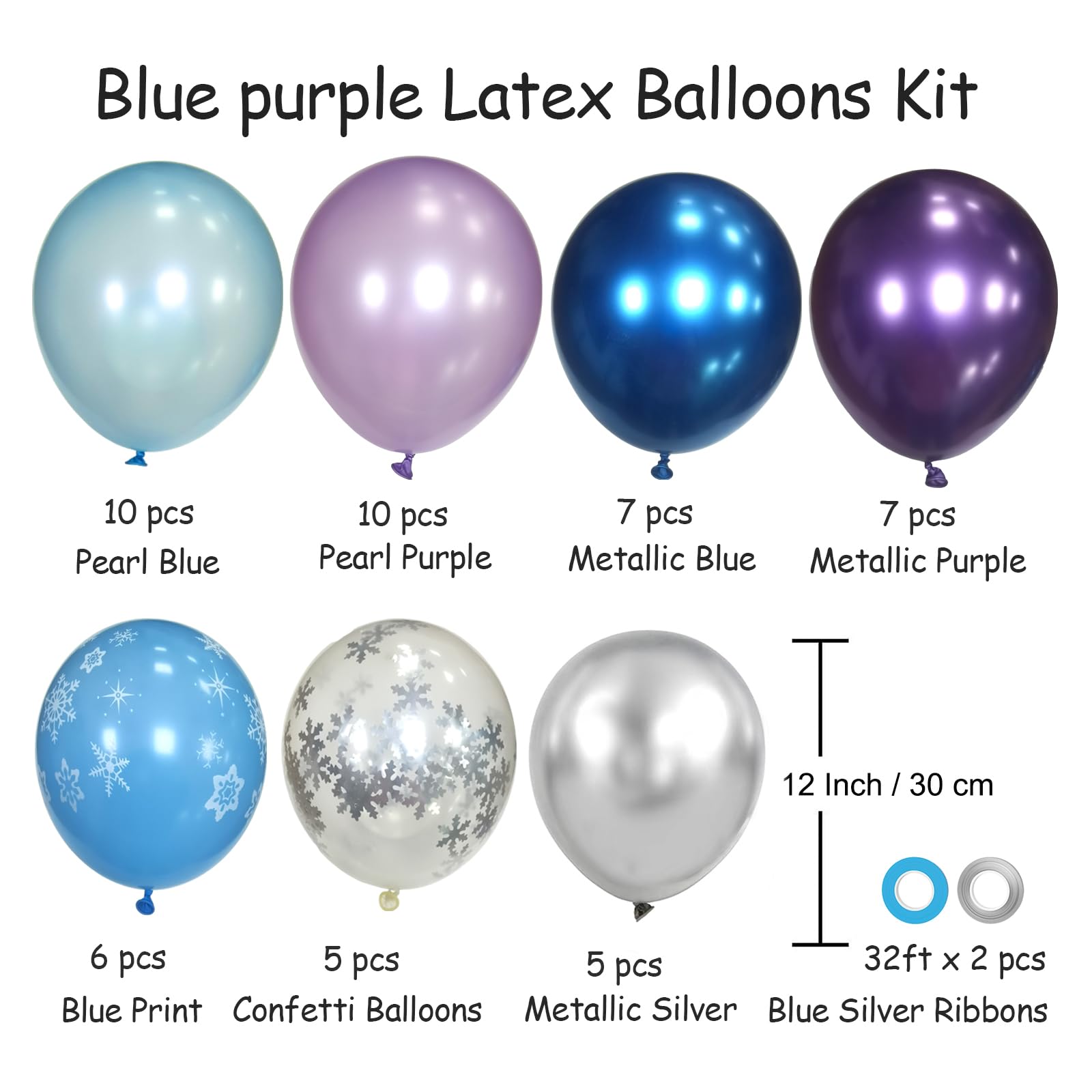 Purple and Blue Party Balloons Kit, 50pcs Blue Silver Purple Balloons 12 Inch Snow Balloons for Girls Theme Party Supplies Ice Snow Theme Birthday Baby Shower Winter Party Decorations