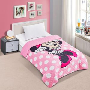 Minnie Mouse Bedspread Twin Set for Kids - Bundle with Minnie Mouse Quilted Bedspread for Twin Bed Plus Stickers, More | Minnie Mouse Twin Bedding Set for Girls