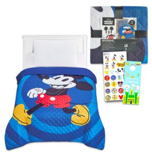 mickey mouse bedspread twin set for kids - bundle with mickey mouse quilted bedspread for twin bed plus stickers, more | mickey mouse twin bedding set for boys