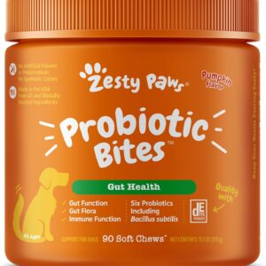 Probiotics for Dogs - Digestive Enzymes for Gut Flora, Digestive Health, Diarrhea & Bowel Support - Clinically Studied DE111 - Dog Supplement Soft Chew for Pet Immune System - Pumpkin