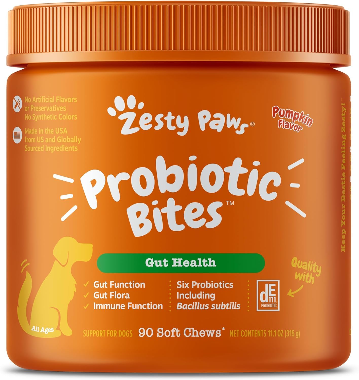 Probiotics for Dogs - Digestive Enzymes for Gut Flora, Digestive Health, Diarrhea & Bowel Support - Clinically Studied DE111 - Dog Supplement Soft Chew for Pet Immune System - Pumpkin