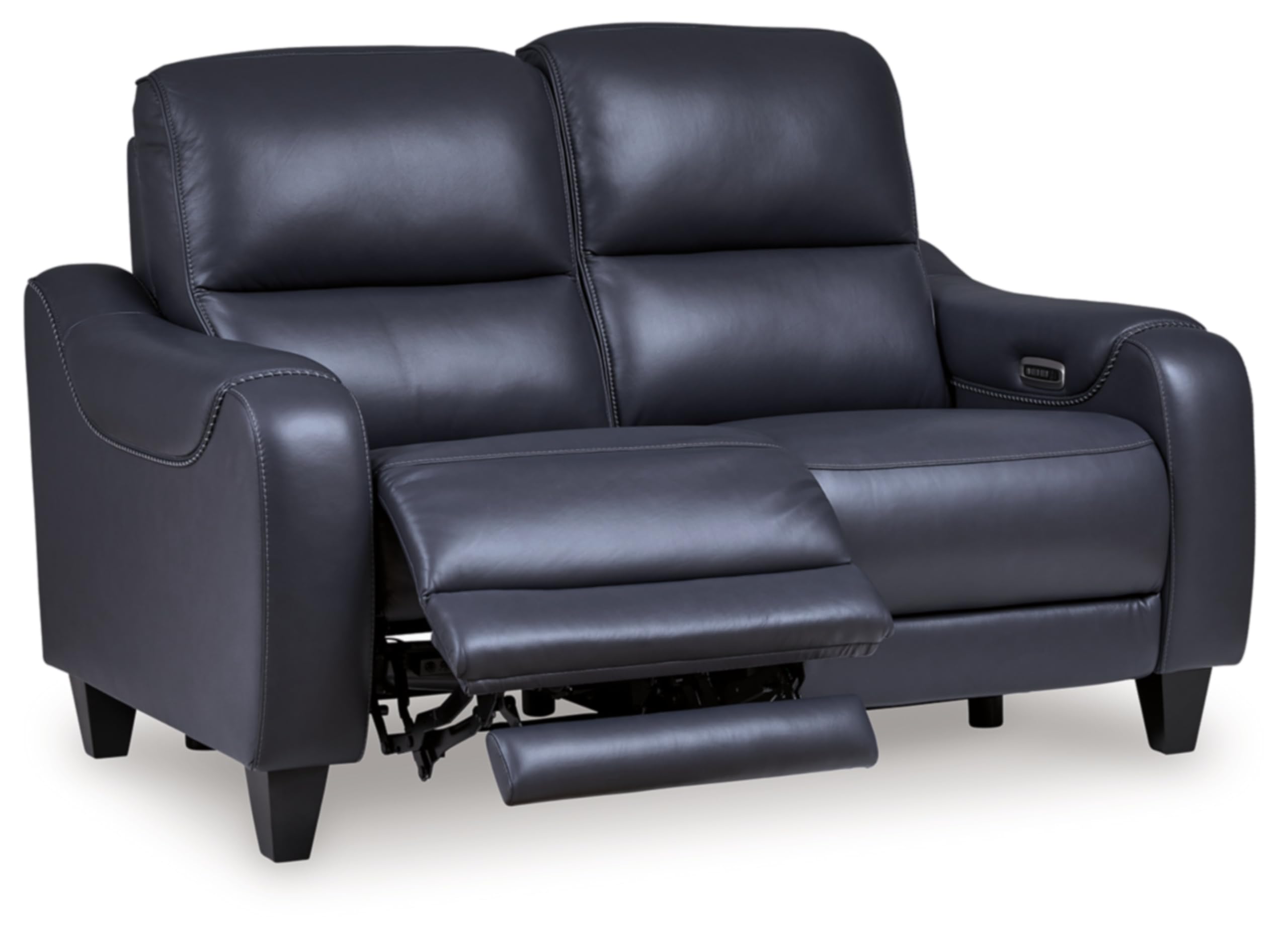 Signature Design by Ashley Mercomatic Contemporary Leather Match Wall Hugger Power Reclining Loveseat with Adjustable Headrest and USB Ports, Blue