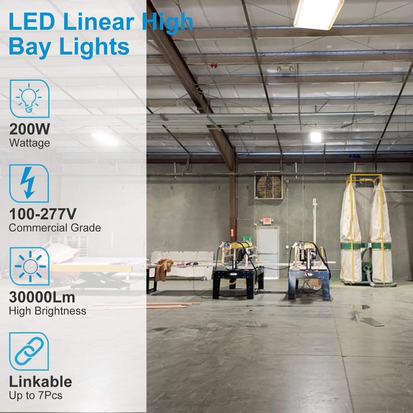 Lightdot 2FT LED High Bay Shop Lights,100-277v Linkable,200W 2FT LED Light Fixtures for Garage Workshop Supermarket, 30000LM [Eqv. 1000W MH] 5000K,Flush,Pipe and Hanging Mouting Available-2Pack,Orange