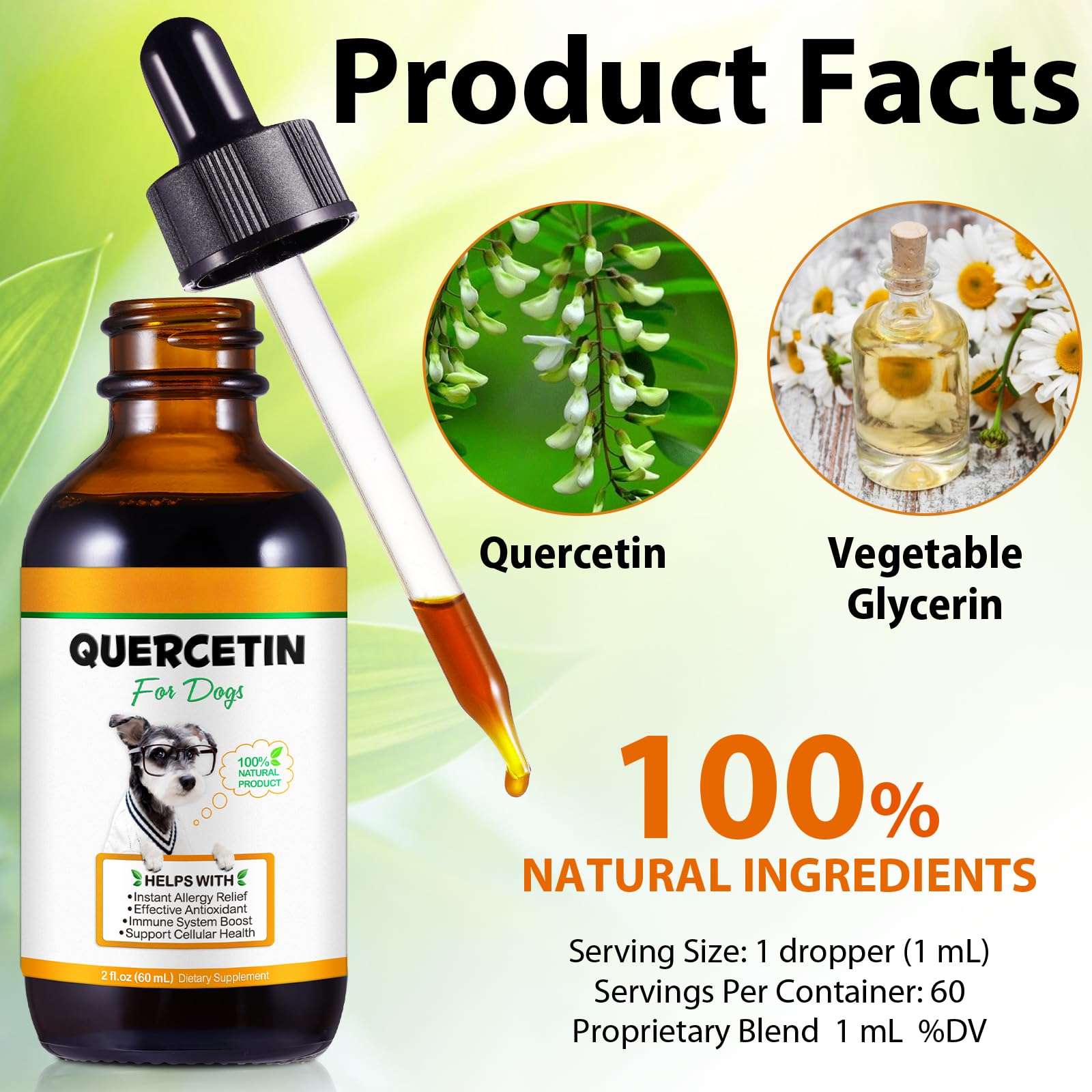 Quercetin for Dogs, Dog Quercetin Liquid Drops Supports Dogs Allergy Relief, Dog Herbal Supplement - Pet SuppliesQuercetin for Dog Itch Remedies - 60 ml / 2 fl.oz