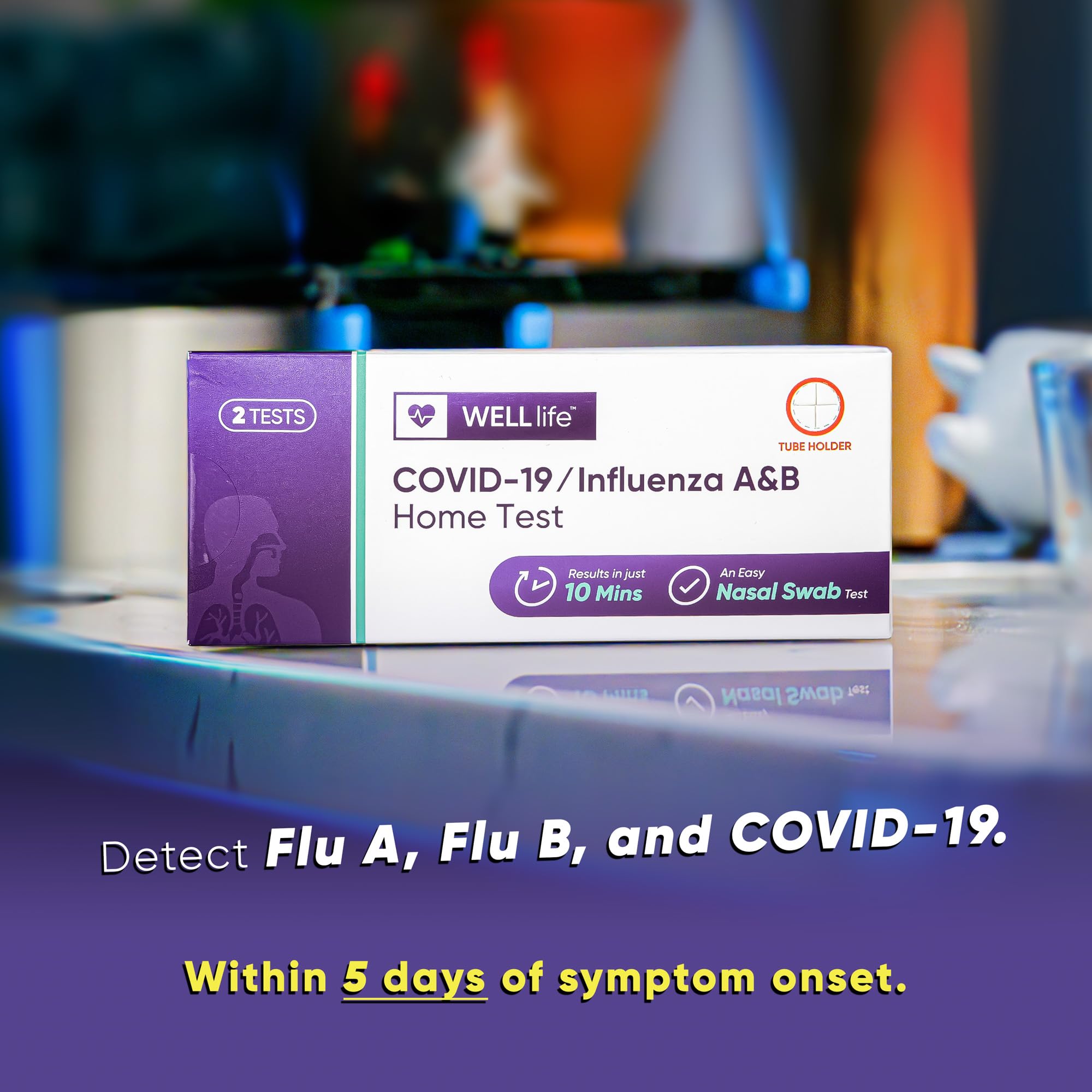 WELLlife COVID-19/Influenza A&B Home Test, Self Test for Flu A/B and COVID-19, Results in 10 Minutes with Non-invasive Nasal Swab, FDA EUA Authorized - [12 Packs; 2 Tests per Pack,24 Tests Total]