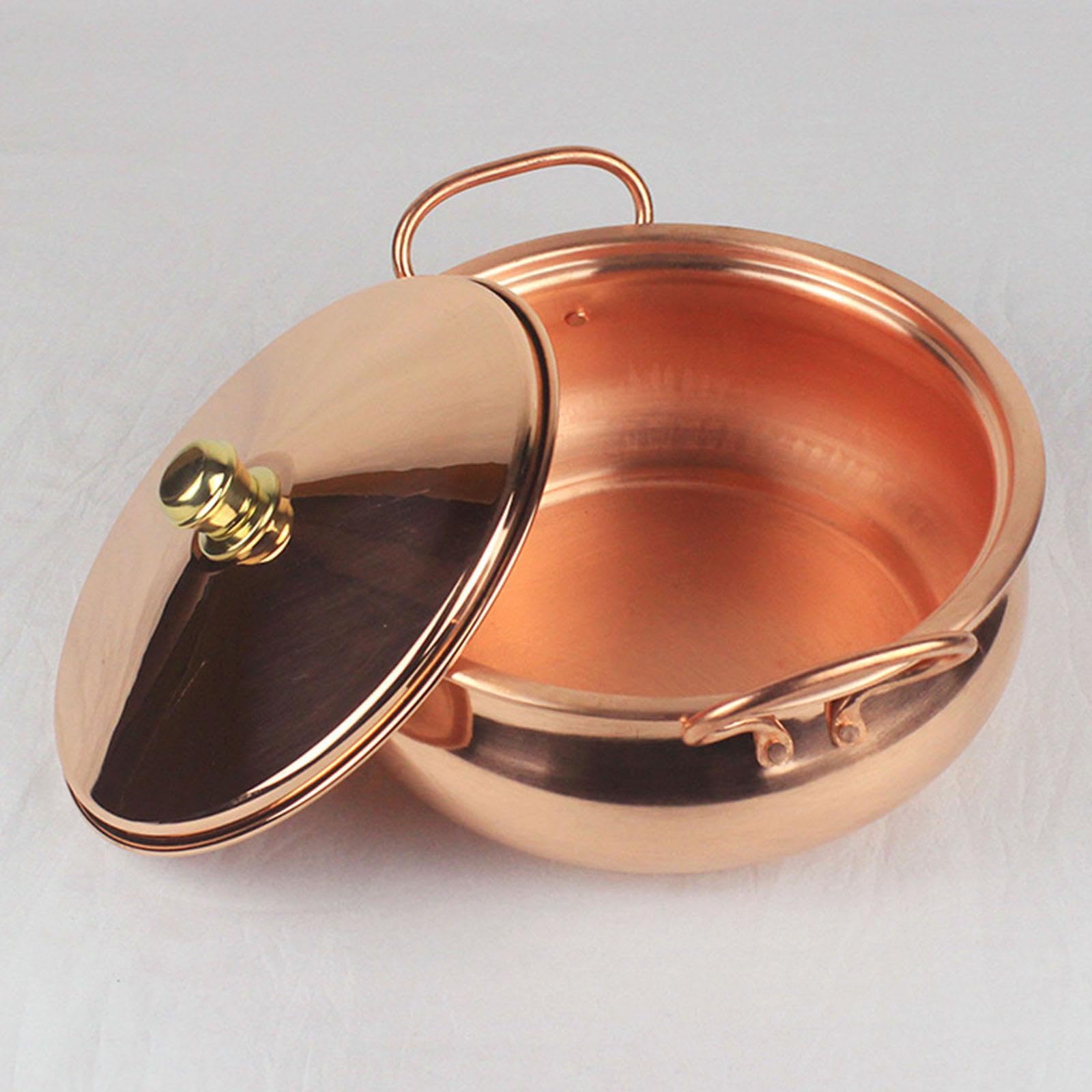 Fenteer Copper Pot for Stovetop, Induction Beautiful Shape Cooking Pot with Lid Saucepan Copper Cookware Hot Pot for Restaurant Home, 20cm