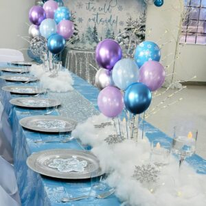 Purple and Blue Party Balloons Kit, 50pcs Blue Silver Purple Balloons 12 Inch Snow Balloons for Girls Theme Party Supplies Ice Snow Theme Birthday Baby Shower Winter Party Decorations