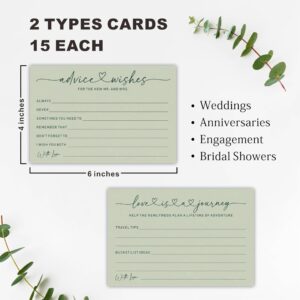 Wedding Advice Cards -Pack Of 30 Wishes For The New Mr & Mrs Wedding,Love Is A Journey Cards - Bride and Groom Newlyweds Bridal Shower Party Decoration,Games(Green) - A05