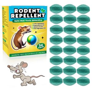 rodent repellent, 24pcs peppermint oil natural ingredients mouse repellent balls safe for kids & pets car/rv/boat/garage/shed/cabin