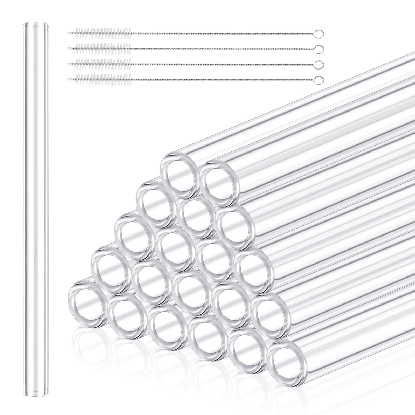 20 Pieces 8 Inches Long Clear Glass Tubes for Art DIY Laboratory, 12mm OD 8mm ID 2mm Thick Wall Glass Borosilicate Blowing Tubing with 5 Cleaning Brush