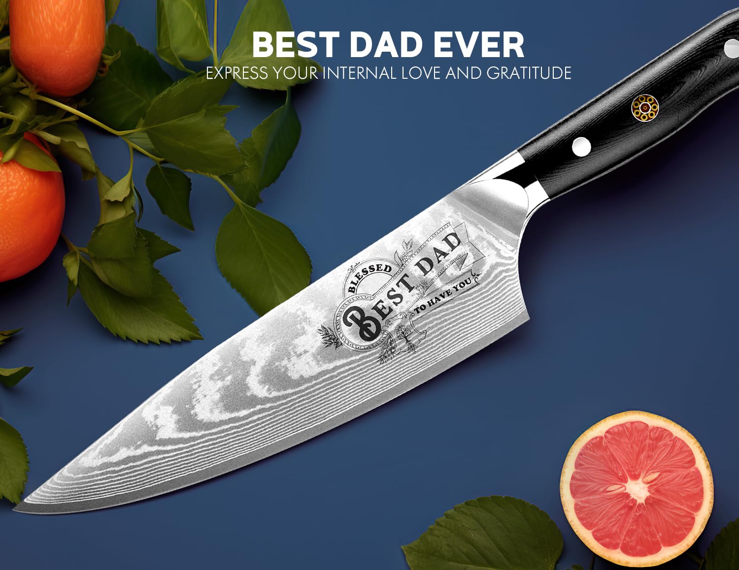 ASETY Men Gifts, Damacus Chef Knife, Gifts for Dad, Birthday Gift from Daughter Son Kids, Full Tang G10 Handle, Christmas, Thanksgiving Best Dad Ever Father Gifts