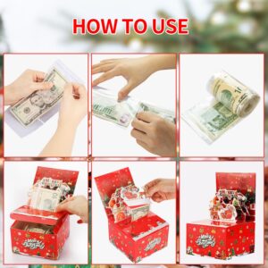 JOYJOM Christmas Money Box for Cash Gift with Pull Out, Surprise Merry Christmas Money Pull Box with Music and Lights, 3D Pop Up Christmas Cards with Money Envelopes Holder