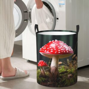 Laundry Basket Collapsible Red And White Mushroom Laundry Hamper Freestanding Clothes Hamper with Handles Washing Bin Foldable Clothes Hamper for Living Room, Bedroom