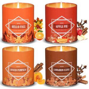 fall candle set, fall scented candles for home, 4 pack 36oz soy autumn candles, fall gifts for women, fall scents of spiced pumpkin/cinnamon clove/apple pie/hello fall