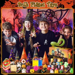 169 Pcs Halloween Party Favors for Kids, 24 Pack Halloween Slime and Kawaii Mochi Squishy Fidget Toys Bulk Stuffer Witch Hat, Non Candy Halloween Treats Bags Filler Classroom Favors