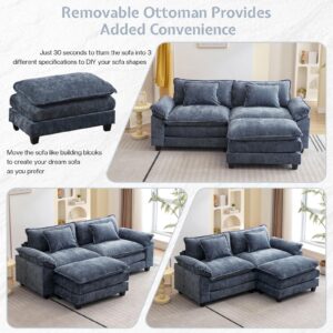 OQQOEE Sectional Sofa Modular Cloud Couch Upholstered Deep Seat Cloud Sofas with Ottoman Comfy Chenille Sofa Sleeper for Living Room,Apartment (Blue, Loveseat & Ottoman)