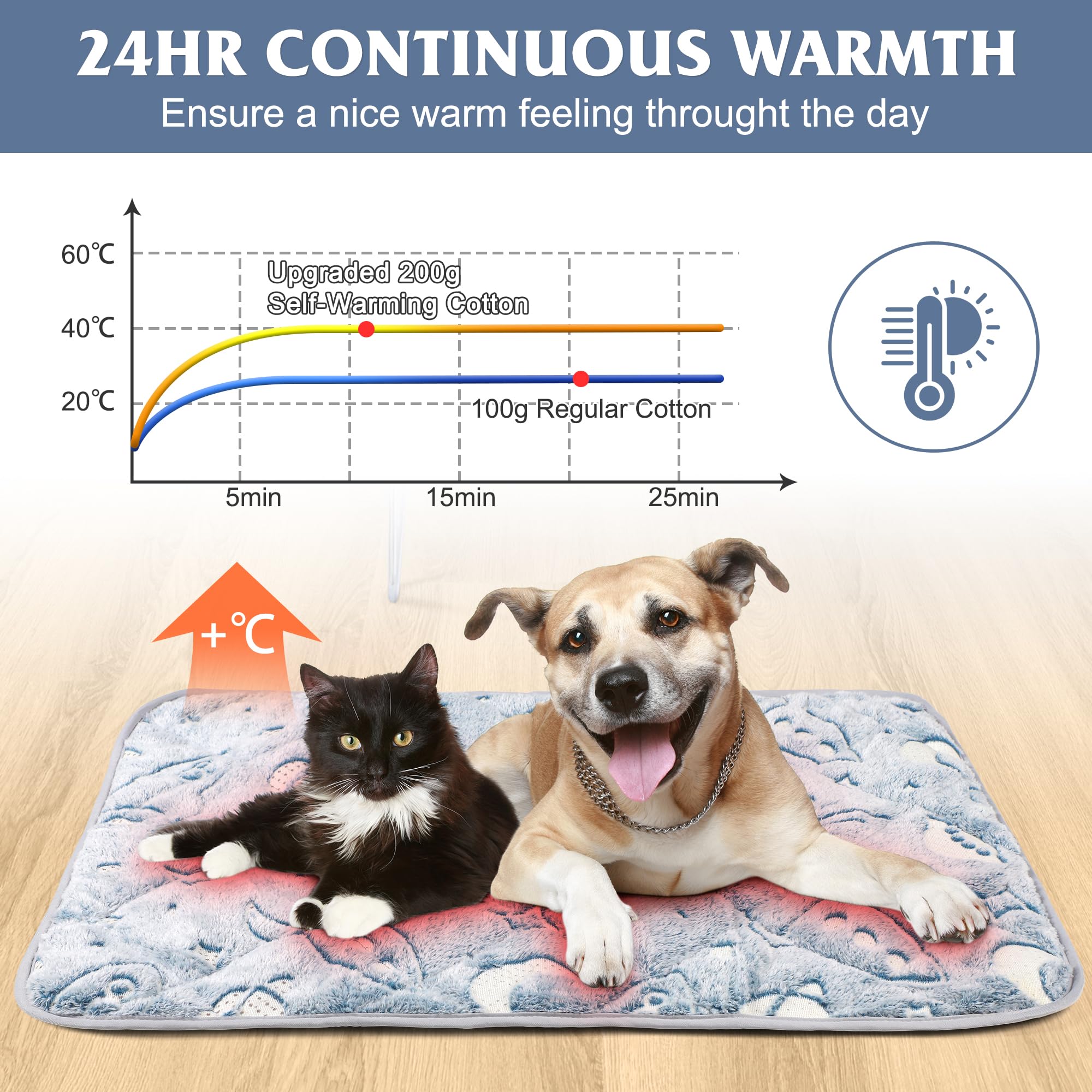 Leekalos Self Warming Cat Bed Self Heating Cat Dog Mat, Ultra Soft Extra Warm Thermal pet Pad for Indoor Outdoor Pets with Removable Cover Non-Slip Botom Washable