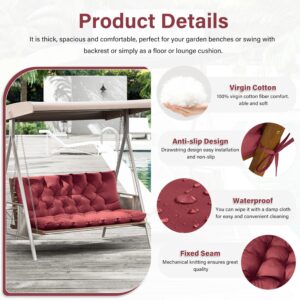 Porch Swing Cushion with Backrest,Waterproof Bench Cushion for Outdoor Furniture,2-3 Seater Replacement Thickened 5 in swing cushion,with Ties,Patio,Outdoor,Backyard and Garden (Burgundy,60x40 in)