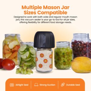 Electric Mason Jar Vacuum Sealer Kit, 3-in-1 Automatic Handheld Vacuum Sealer for Wide and Regular Mouth Mason Jars, Vacuum Bags with Can Opener, Ideal for Food Storage and Fermentation (Black)