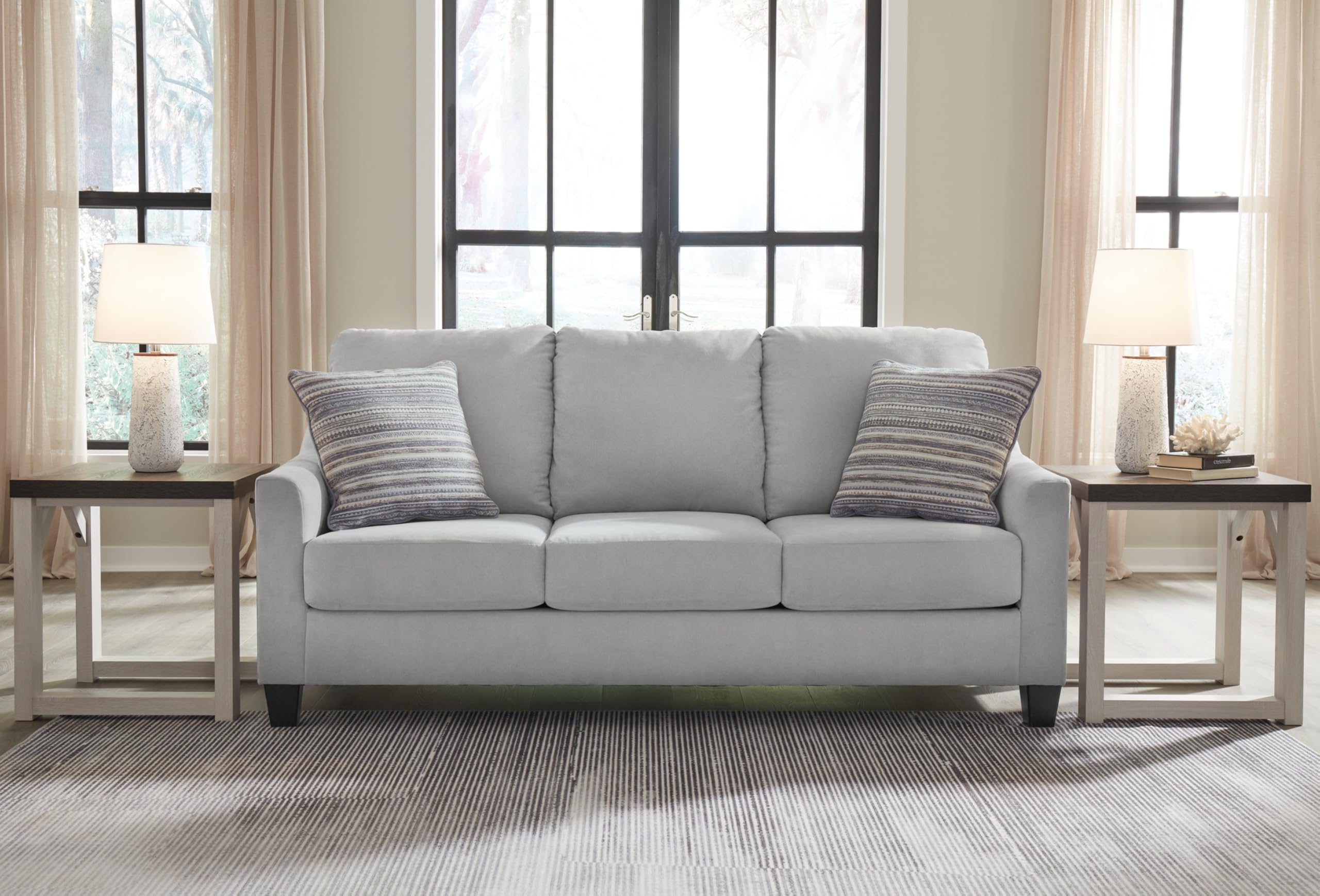 Signature Design by Ashley Adlai Casual 2-in-1 Queen Sofa Sleeper with Folding Memory Foam Mattress and 2 Toss Pillows, Light Gray