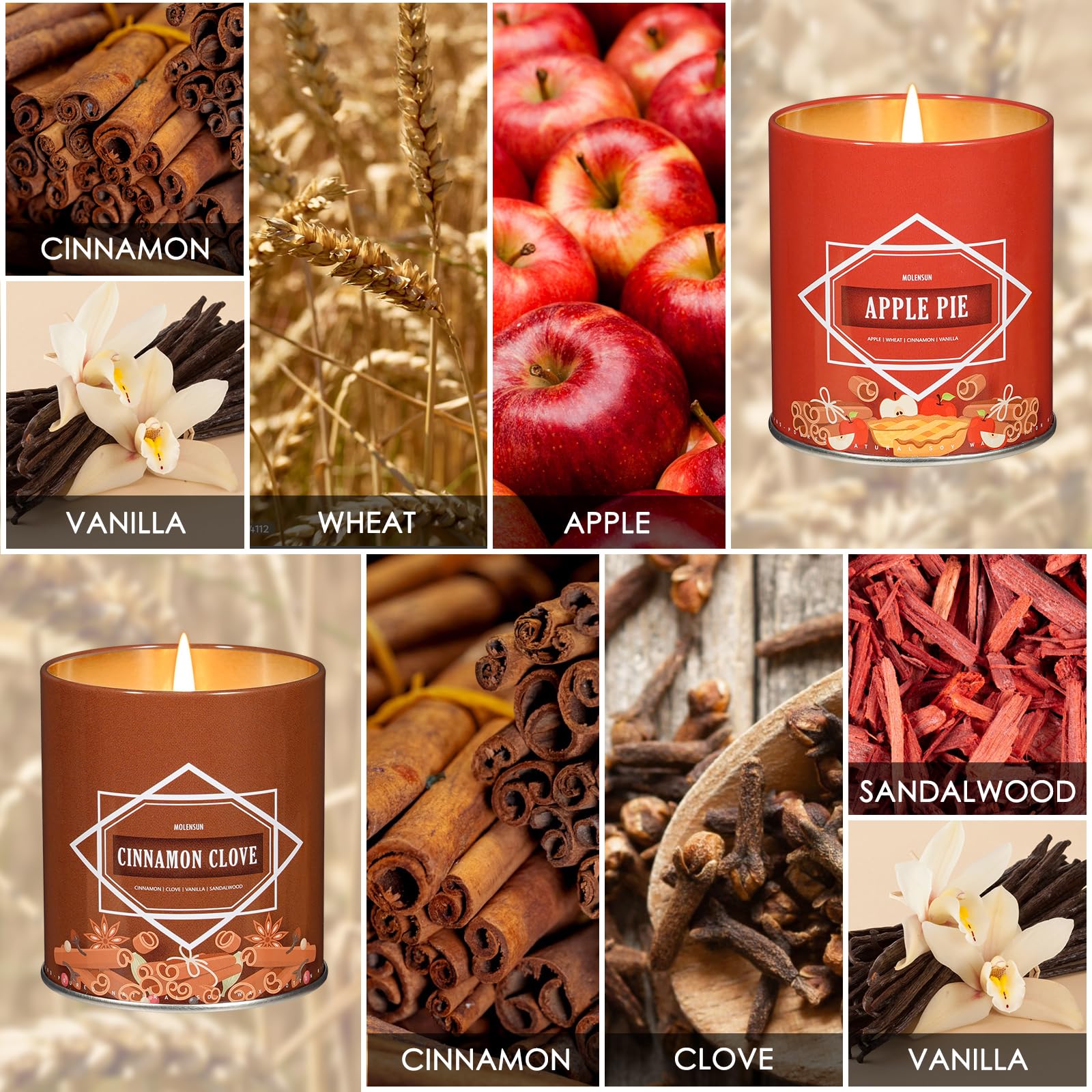 Fall Candle Set, Fall Scented Candles for Home, 4 Pack 36oz Soy Autumn Candles, Fall Gifts for Women, Fall Scents of Spiced Pumpkin/Cinnamon Clove/Apple Pie/Hello Fall