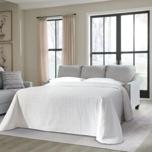 Signature Design by Ashley Adlai Casual 2-in-1 Queen Sofa Sleeper with Folding Memory Foam Mattress and 2 Toss Pillows, Light Gray