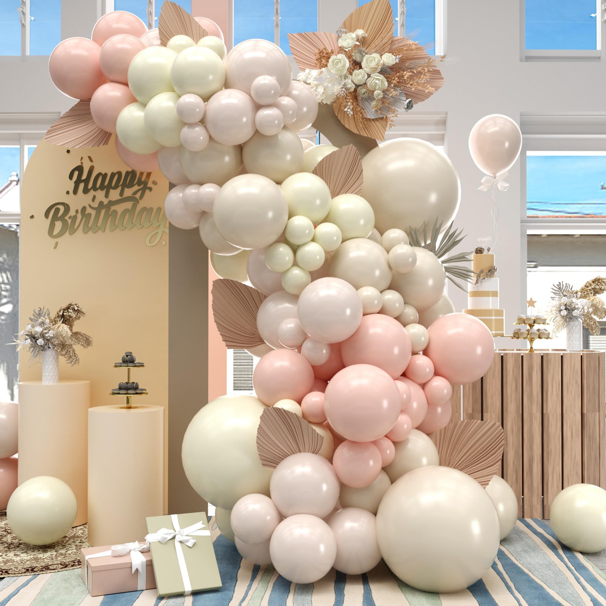 Neutral Balloon Arch Kit, White and Beige Balloon Arch Kit With 18/12/10/5 inch Sand White Ivory White Macaron Orange Latex Balloon for Birthday Baby Shower Wedding Boho Bridal Party Decorations