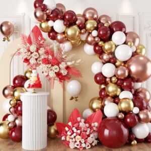 burgundy balloon arch kit, rose gold balloon arch kit, maroon balloon garland kit with 18/12/10/5 inch burgundy rose gold white gold latex balloon for birthday baby shower valentines bridal shower