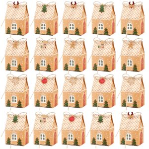 zmlm small christmas treat boxes 20pcs christmas gingerbread boxes with 24 ornaments tags, mini christmas gift boxes candy cookie boxes kraft wrapping paper gift wrap bags for xmas party favors gifts