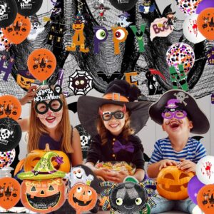 Hyfant 70Pcs Halloween Party Decorations Wall Decorations for Halloween Party Supplies Set 3D Bat Sticker Pumpkin Inflatables Cute Glasses Ghosts Banner Balloons Combo Set For Halloween Birthday Party