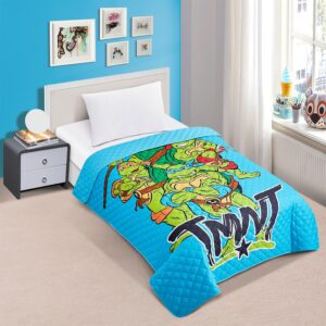 Teenage Mutant Ninja Turtles Bedspread Twin Set for Kids - Bundle with Reversible TMNT Quilted Bedspread for Twin Bed Plus Stickers, More | TMNT Twin Bedding Set for Boys