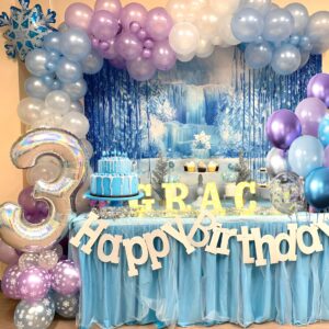 Purple and Blue Party Balloons Kit, 50pcs Blue Silver Purple Balloons 12 Inch Snow Balloons for Girls Theme Party Supplies Ice Snow Theme Birthday Baby Shower Winter Party Decorations