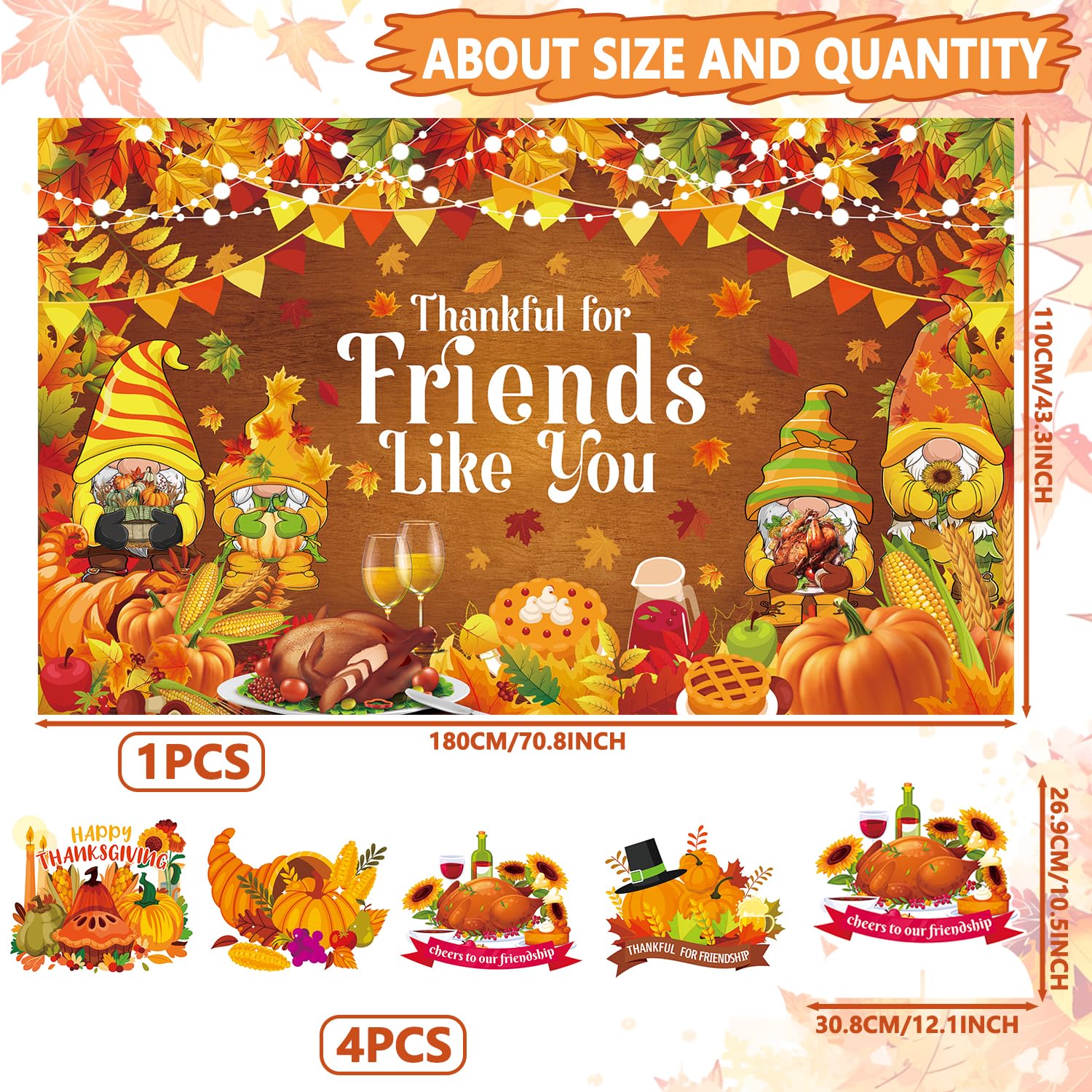 Friendsgiving Decorations Kit, Friendsgiving Party Decorations Thanksful for Friends Banner Backdrop, Happy Friendsgiving Honeycomb Centerpiece Hanging Swirls for Thanksgiving Decorations Indoor