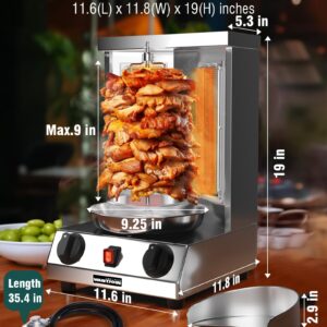 WantJoin Shawarma Grill Machine, Gas Vertical Rotisserie with 2 Burners for Home, Countertop Rotating Doner Kebab Oven Broiler Gyro Maker with Shovel, 11.6 * 11.8 * 19 inches, 110V