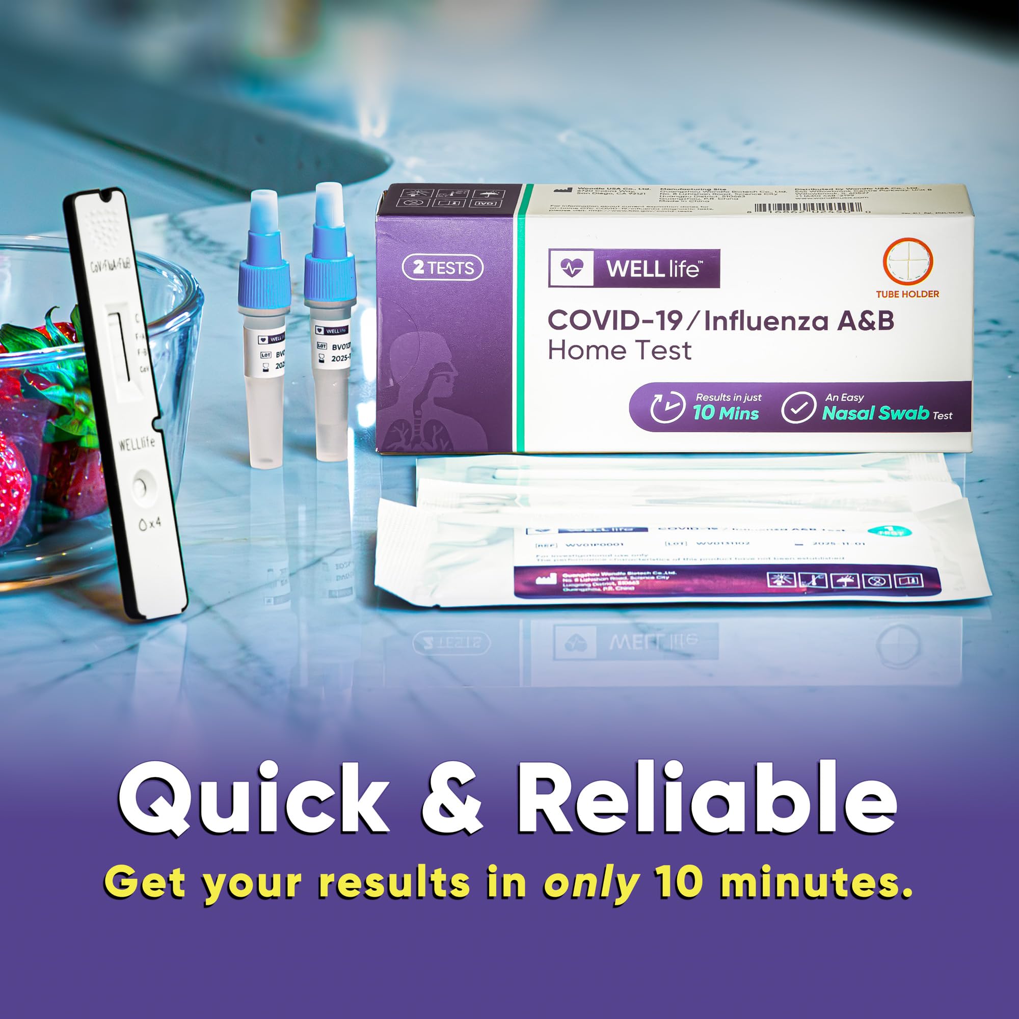 WELLlife COVID-19/Influenza A&B Home Test, Self Test for Flu A/B and COVID-19, Results in 10 Minutes with Non-invasive Nasal Swab, FDA EUA Authorized - [12 Packs; 2 Tests per Pack,24 Tests Total]