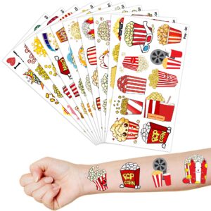 100 PCS Popcorn Corn Movie Night Themed Temporary Tattoos Birthday Party Decorations Favors Supplies Cute Circus Fake Tattoo Stickers Party Gifts for Children Girls Boys Home Activity School Rewards