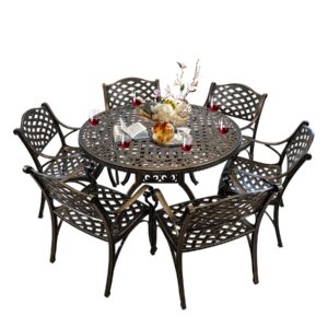 patio-in 7 piece patio dinning set, 48.23" metal table set, outdoor cast aluminum dinning set, all weather patio furniture for garden, include 6 chairs and 1 round patio table with 2.36" umbrella hole