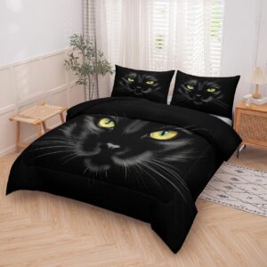 Peopleareok Black Cat Bedding King, Cute Cat Comforter for Girls Boys Kids, Soft and Lightweight Cat Comforter Set with 2 Pillowcases for All Season