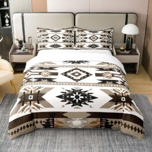 erosebridal 100% cotton western bedding set,southwest aztec comforter cover,ethnic tribe quilt cover for kids teen adults,black white brown bedspread cover,vintage bohemian decor king duvet cover