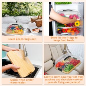 Portable Charcuterie Board with Lid for Travel, Bamboo Charcuterie Cheese Board with Cover Compartments, To Go Charcuterie Box Serving Tray Board Set with Clear Locking Lid for Party Picnic Meat Snack