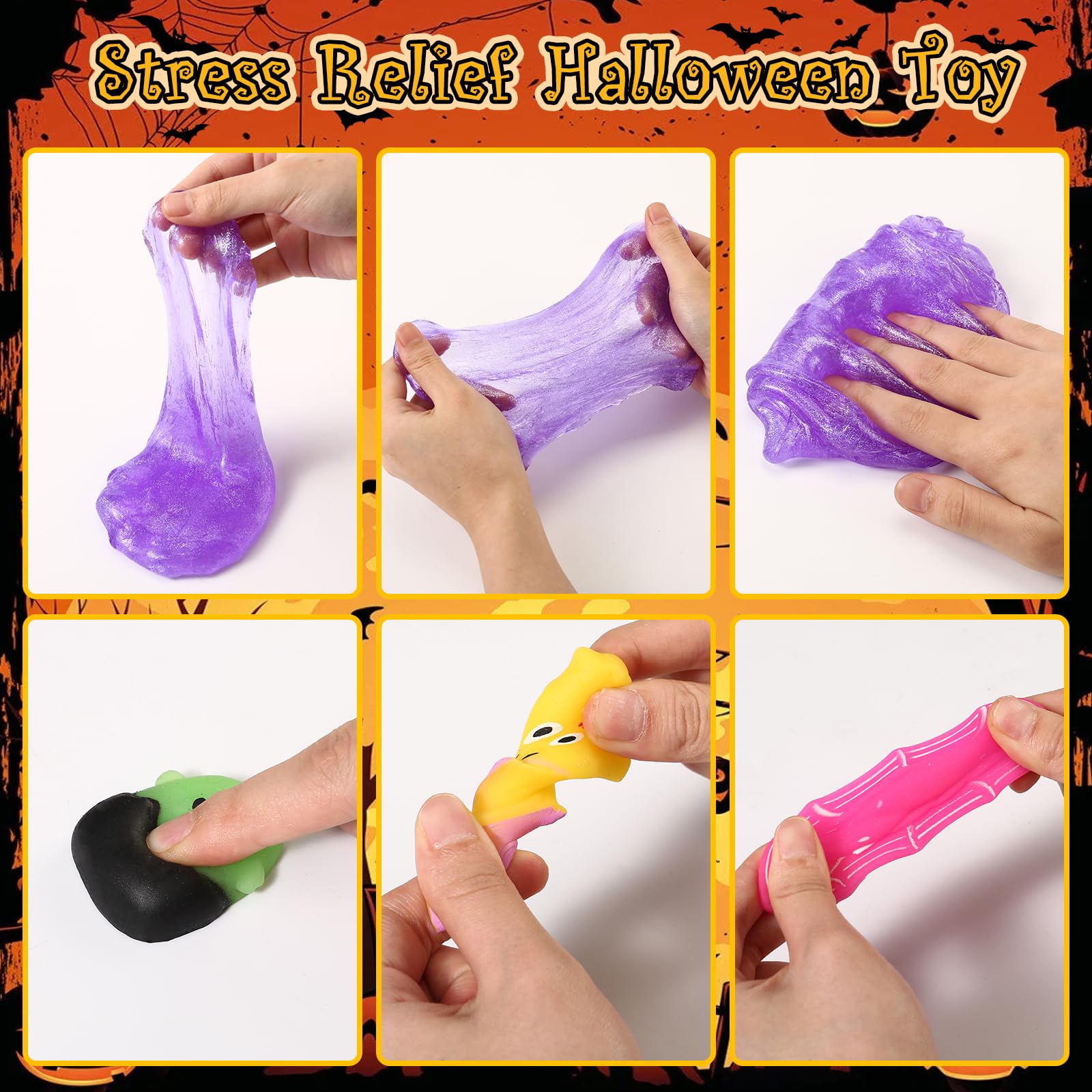 169 Pcs Halloween Party Favors for Kids, 24 Pack Halloween Slime and Kawaii Mochi Squishy Fidget Toys Bulk Stuffer Witch Hat, Non Candy Halloween Treats Bags Filler Classroom Favors